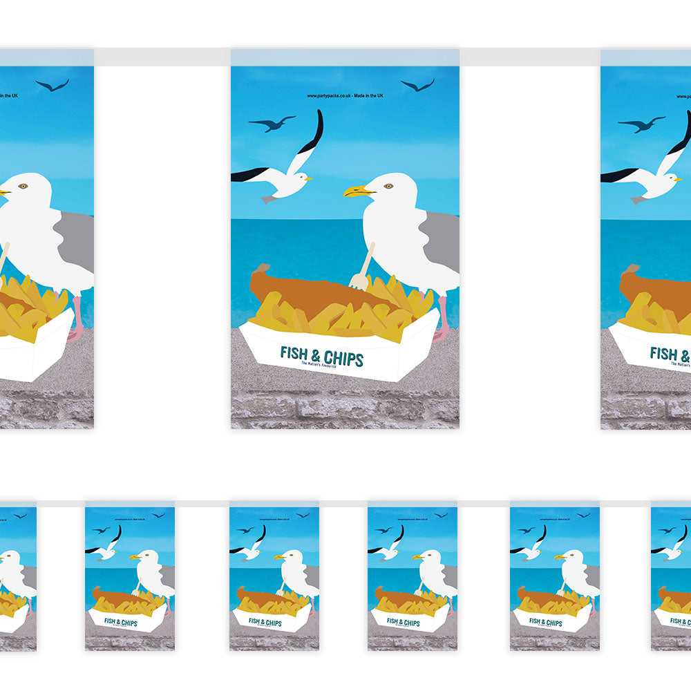 Fish and Chips Seaside Scene Paper Bunting Decoration 2.4m | Party Packs UK