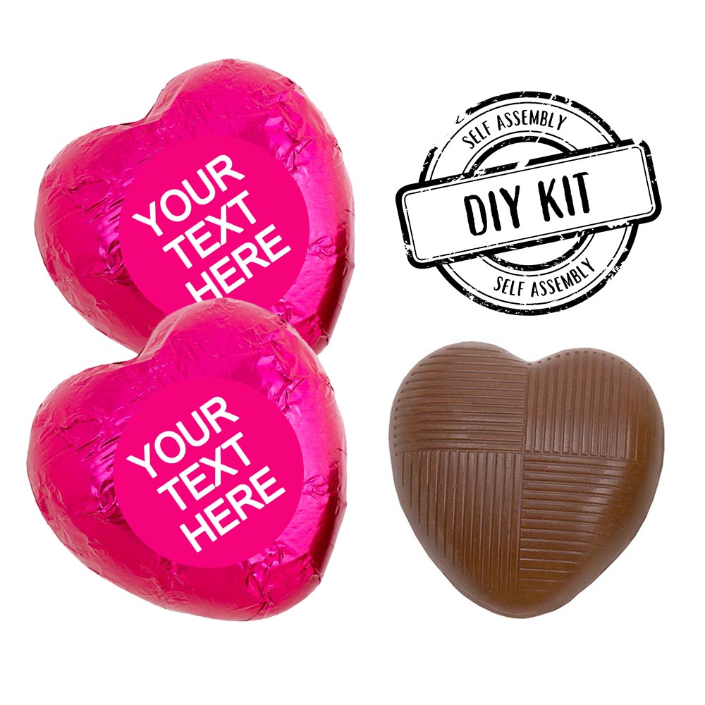 Personalised Heart Chocolates Kit - Fuschia Pink - Pack of 24 – Party Packs
