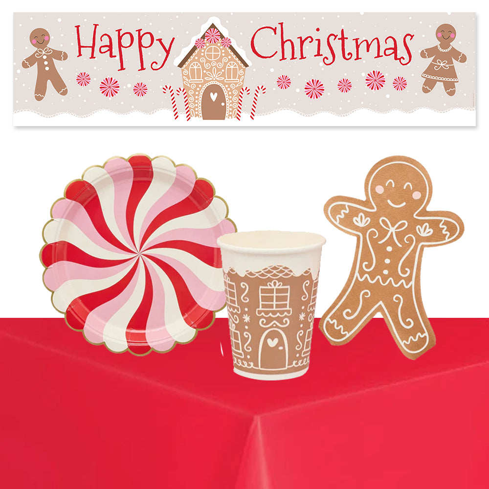 Gingerbread Christmas Tableware Pack for 8 | FREE Banner | Party Packs UK