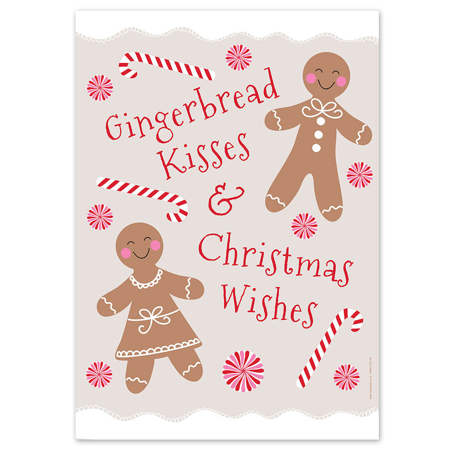 Gingerbread Kisses Christmas Wishes Poster A3 - Sweet Holiday Wall Art ...