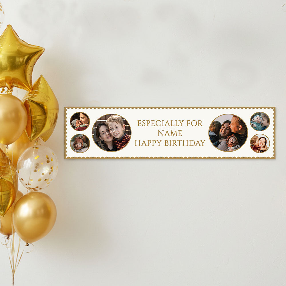 Personalised Multi Photo Banner Gold Edge 120cm | Party Packs