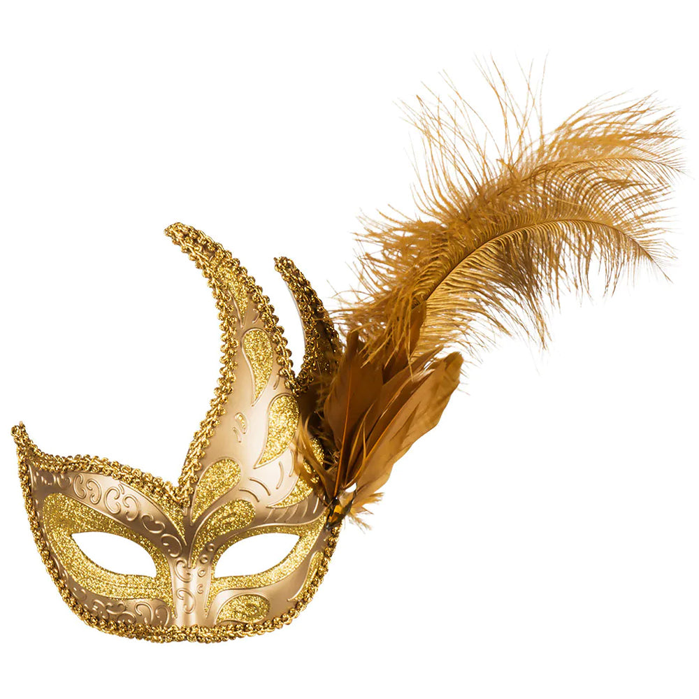Gold Feather Venetian Masquerade Eye Mask | Party Packs