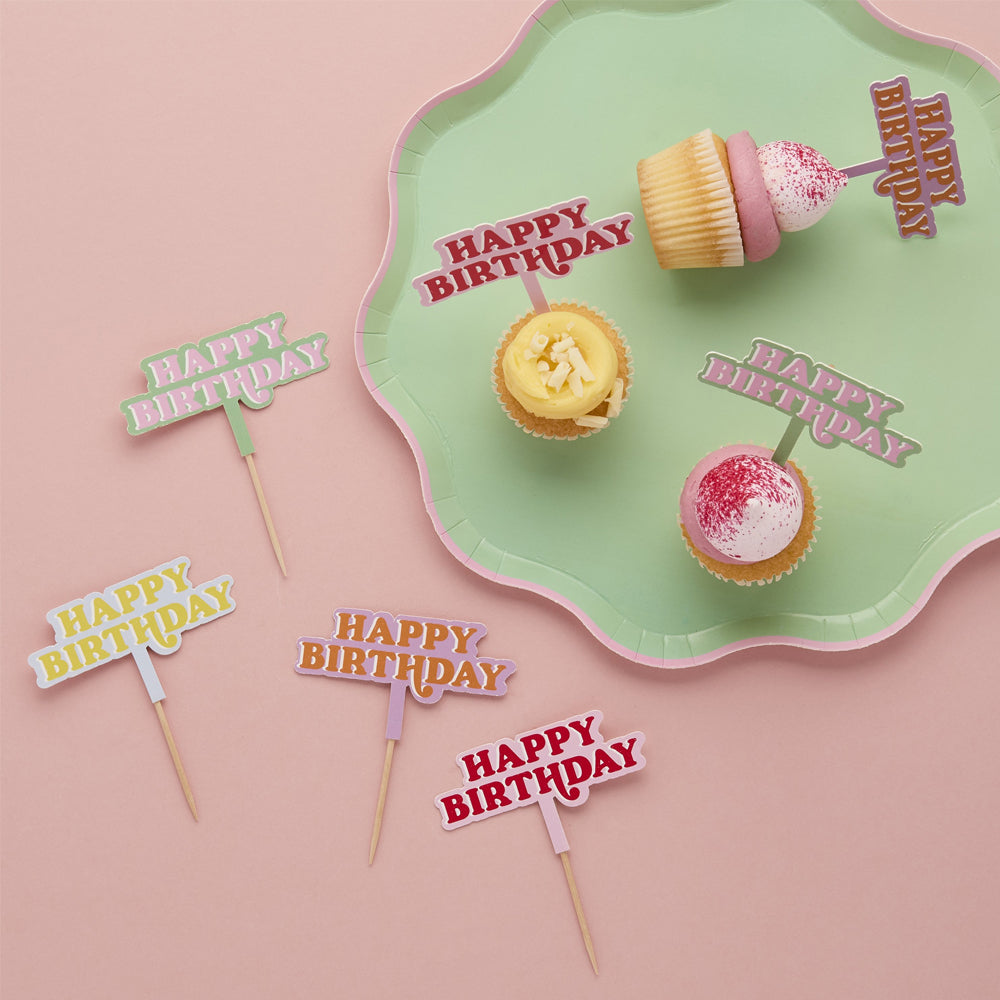 Bright Colours Happy Birthday Food Picks Pack of 12 | Party Packs
