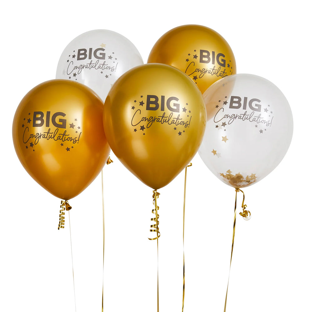 Big Congratulations Latex Balloons - 12" - Pack of 5 | Party Packs