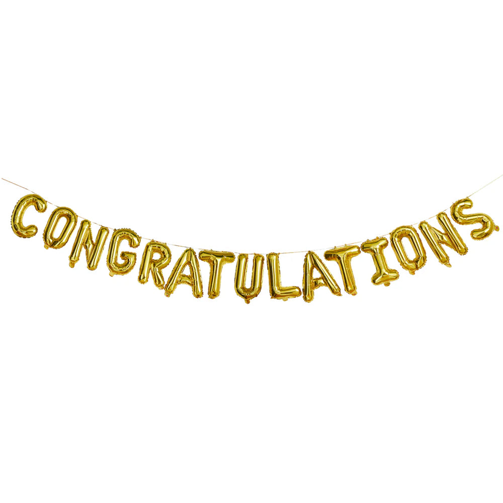 Gold 'Congratulations' Foil Balloon Garland - 16" Balloons | Party Packs