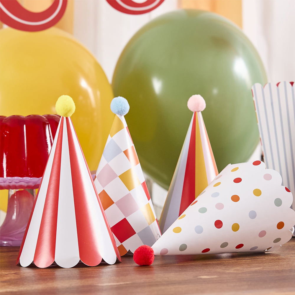 Circus Party Hats with Pom Poms - Pack of 8 – Party Packs