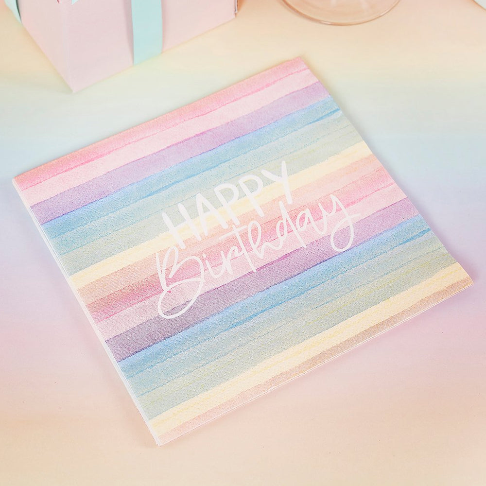 Pastel Rainbow Happy Birthday Paper Napkins Pack of 16 | Eco Party ...