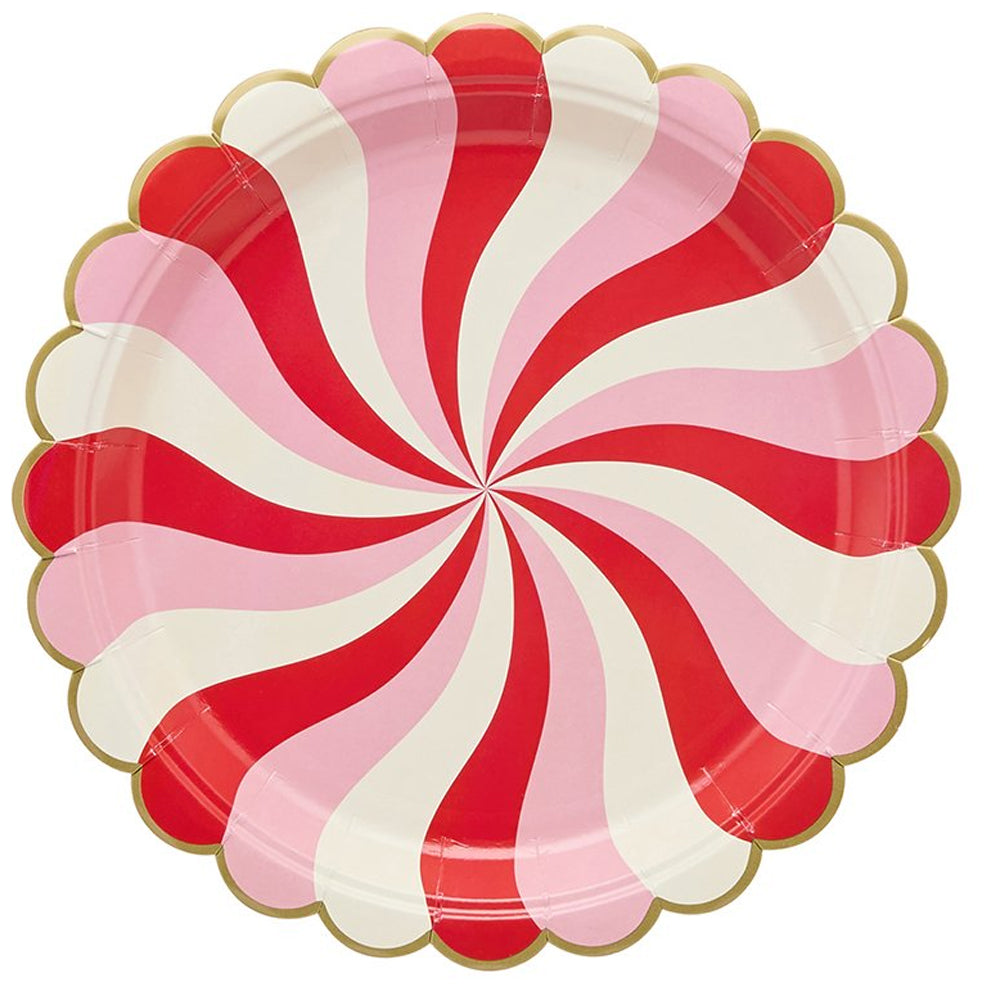 Red Pink Candy Swirl Paper Plates 23cm - Christmas Valentine Wonka ...