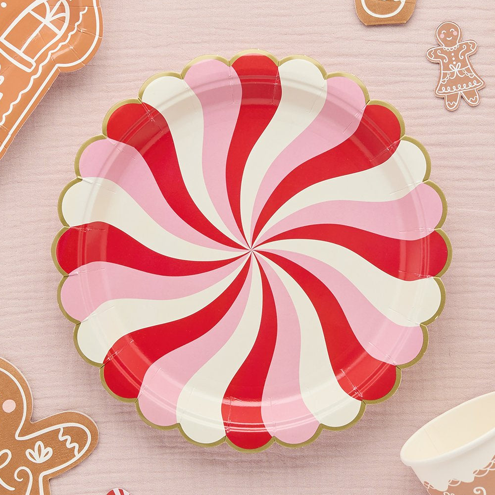 Red Pink Candy Swirl Paper Plates 23cm - Christmas Valentine Wonka ...