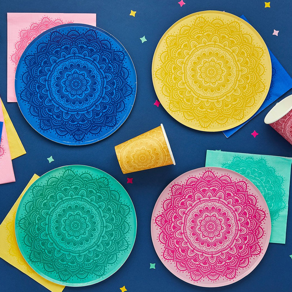 Diwali Mandala Pattern Multicolour Paper Plates | Party Packs