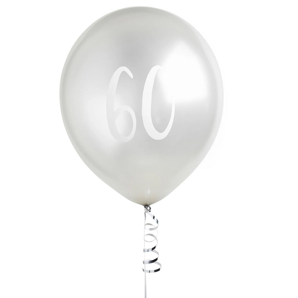 Silver Number 60 Latex Balloons - 12" - Pack of 5 – Party Packs