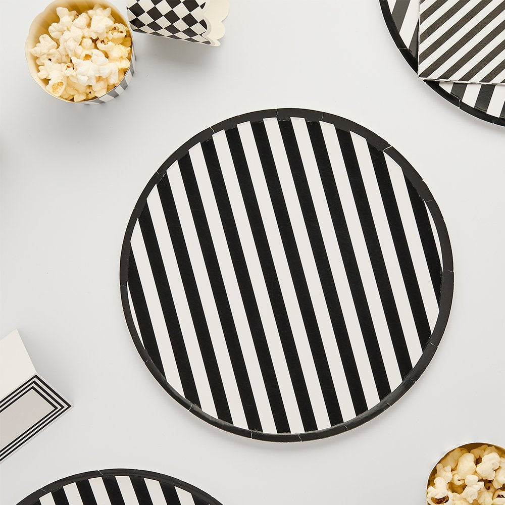 Monochrome Black and White Striped Paper Plates - Pack of 8 – Party Packs