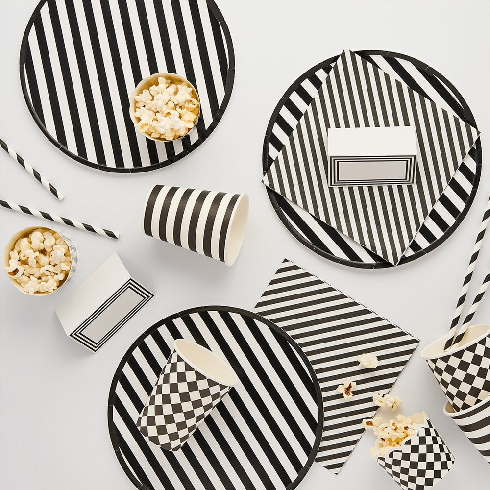 Monochrome Black and White Striped Paper Plates - Pack of 8 – Party Packs