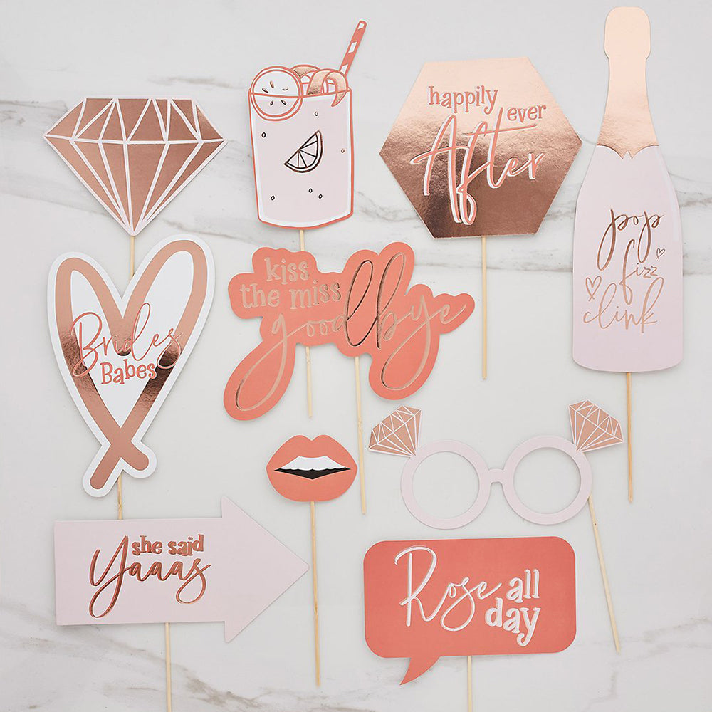 Rose Gold Hen Party Photo Booth Props - Pack of 10 | Party Packs