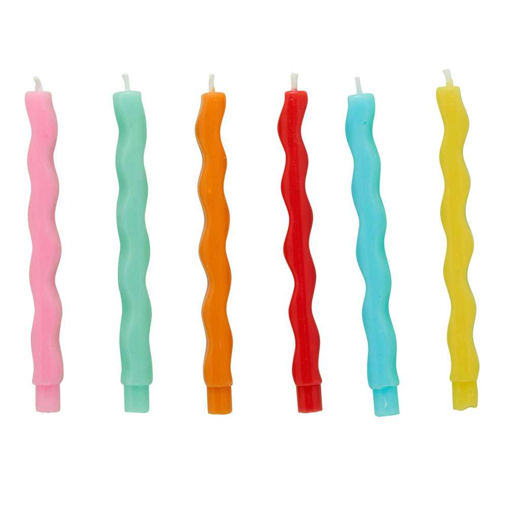 Colourful Wavy Wax Candles Pack of 12 | Party Packs
