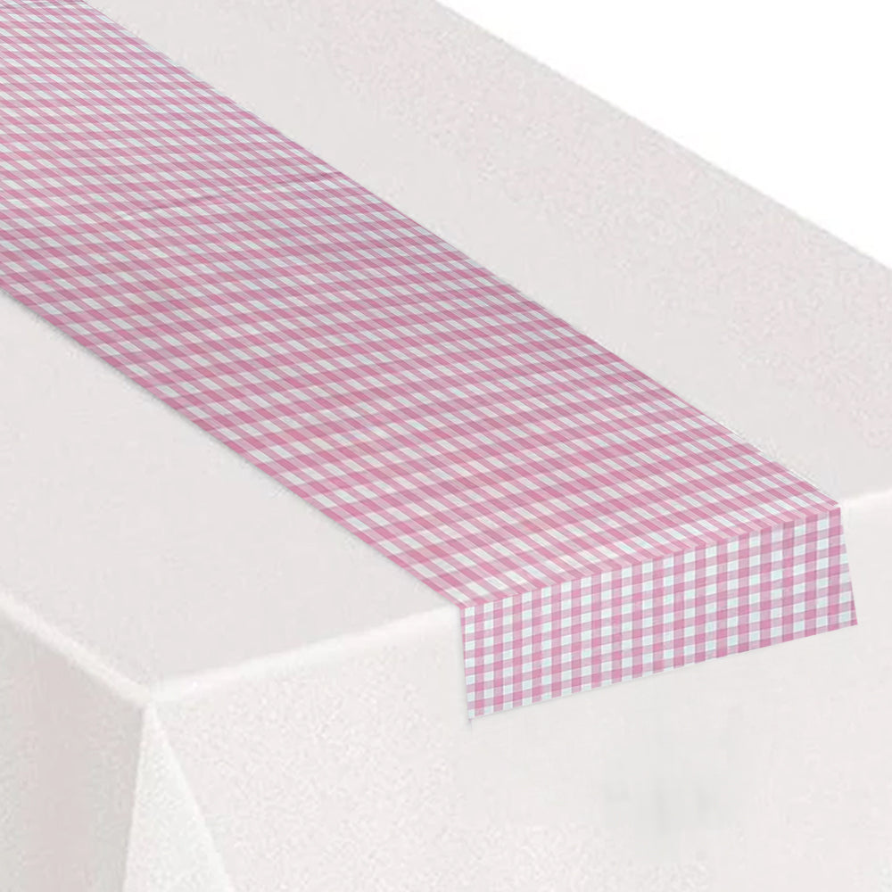 Light Pink Gingham Fabric Table Runner | Party Packs
