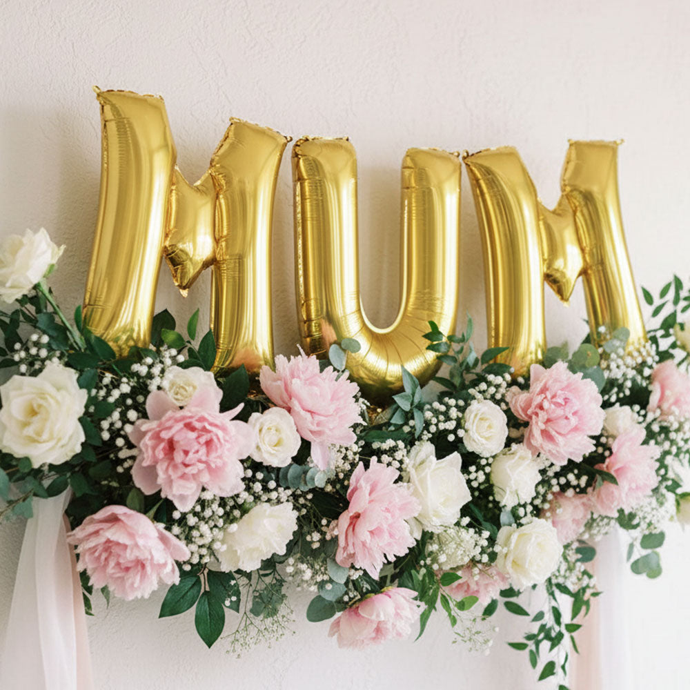 MUM Gold Foil Letter Balloons 16" | Mother's Day Decorations | Party Packs