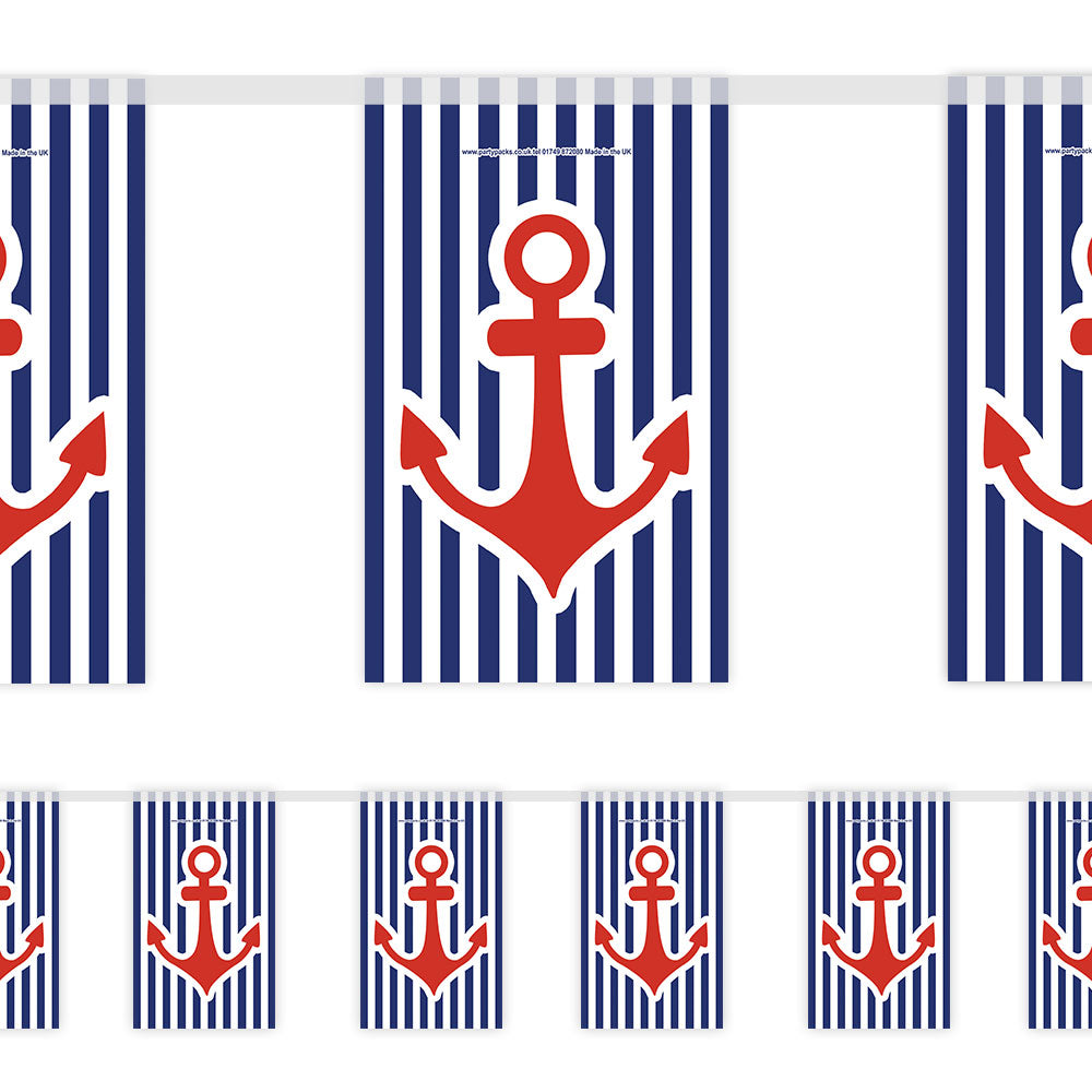 Nautical Anchor and Stripes Paper Bunting Decoration - 2.4m – Party Packs