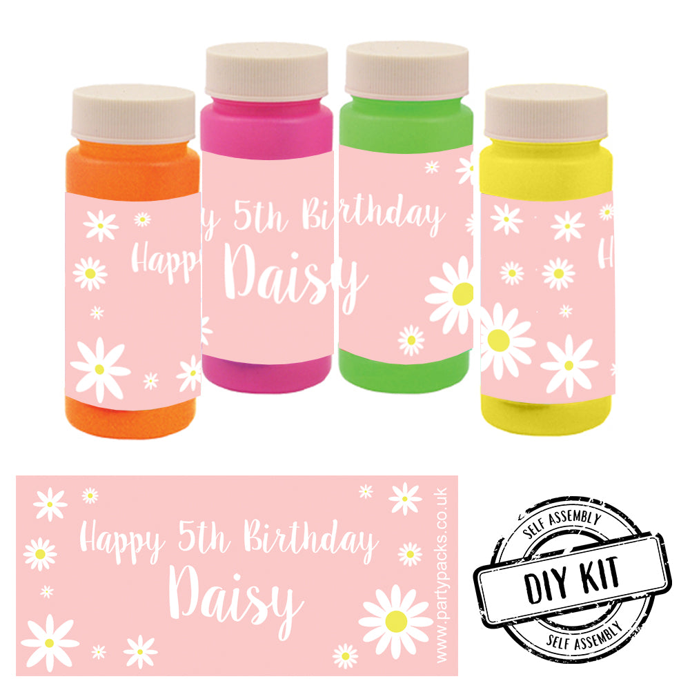 Pink Daisy Personalised Bubbles - Favours | Party Packs