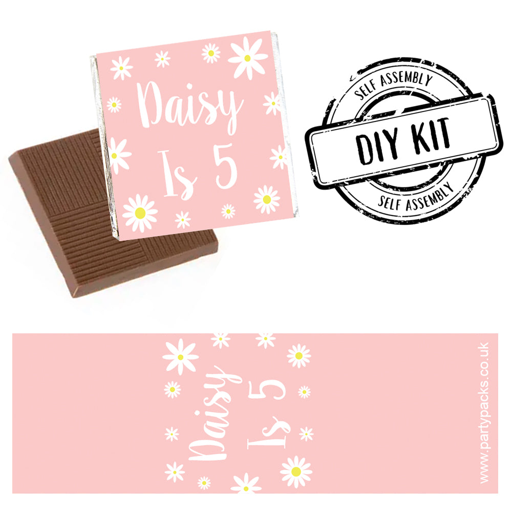 Pink Daisy Personalised Square Chocolates | Party Packs