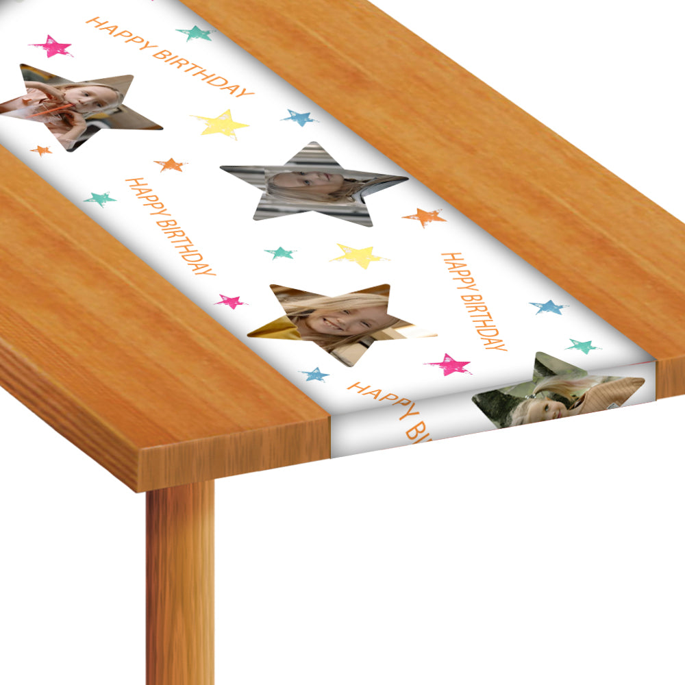 Colourful Stars Multi Photo Personalised Table Runner | Party Packs
