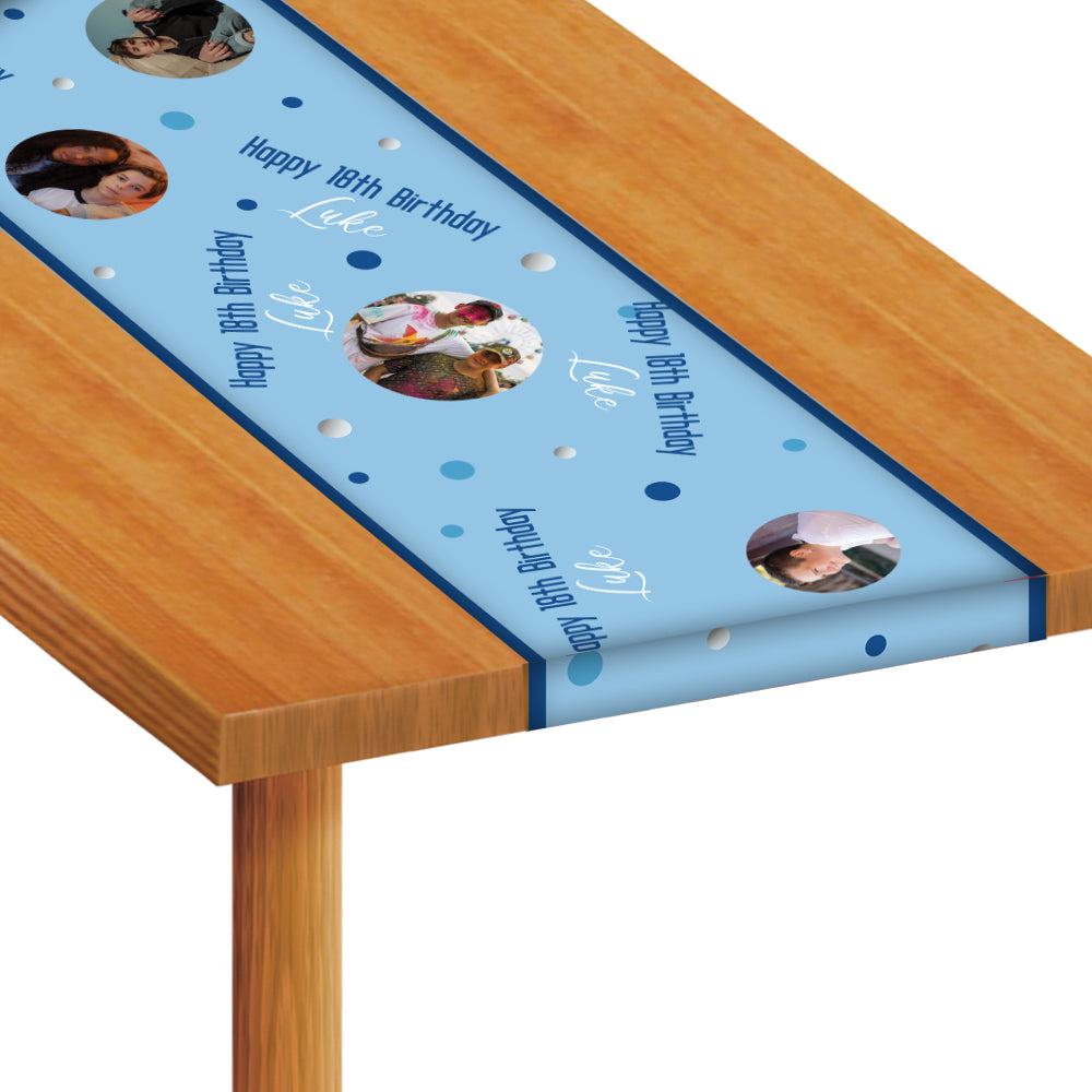 Blue Glitz Multi Photo Personalised Table Runner - 1.2m | Party Packs