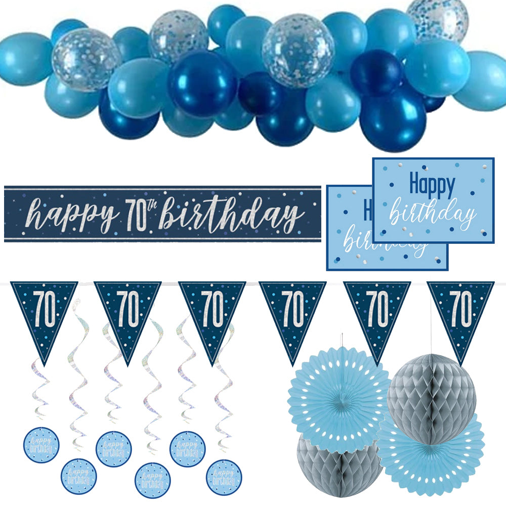 70th Birthday Blue & Silver Decoration Pack | Party Packs