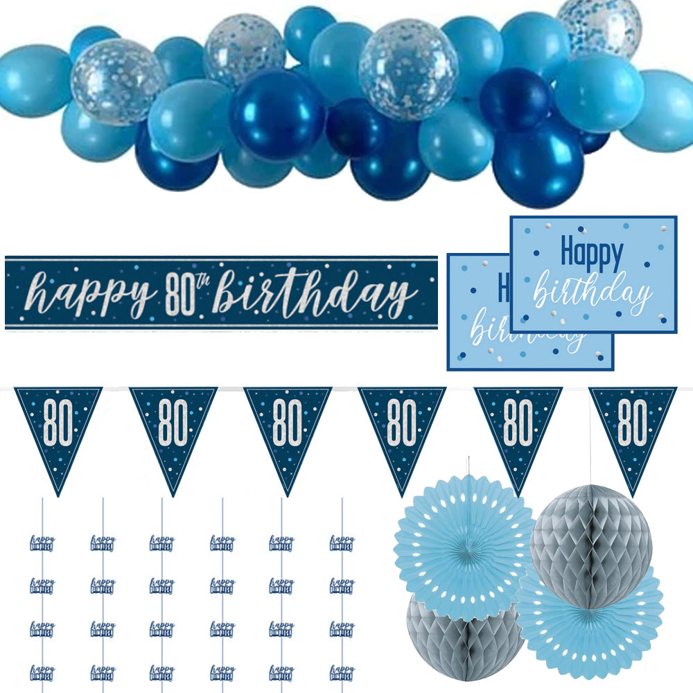 80th Birthday Blue & Silver Decoration Pack | Party Packs