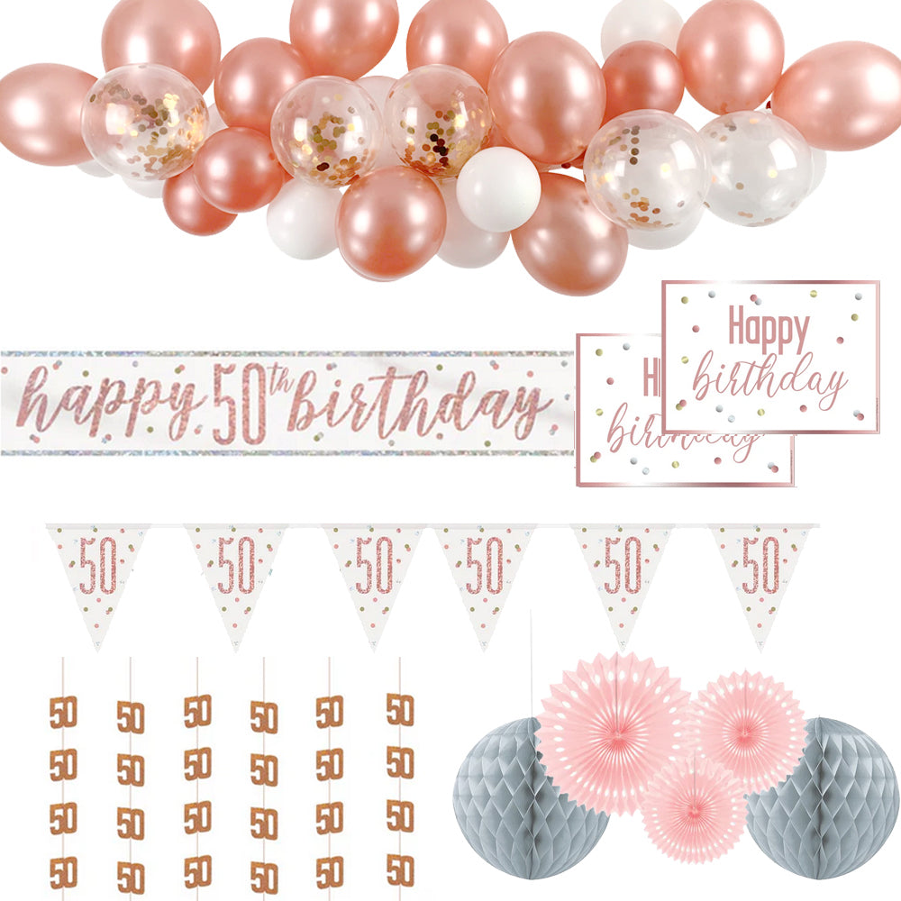 50th Birthday Rose Gold Glitz Decoration Pack | Party Packs