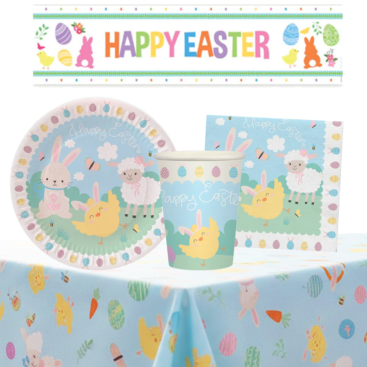 Easter Tableware Pack for 10 with FREE Banner | Complete Party Set ...