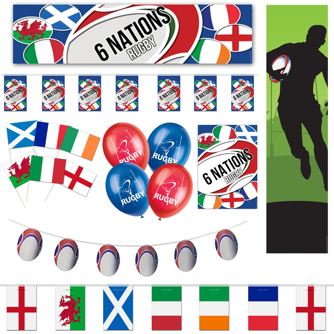 6 Nations Rugby Decoration Pack – Party Packs