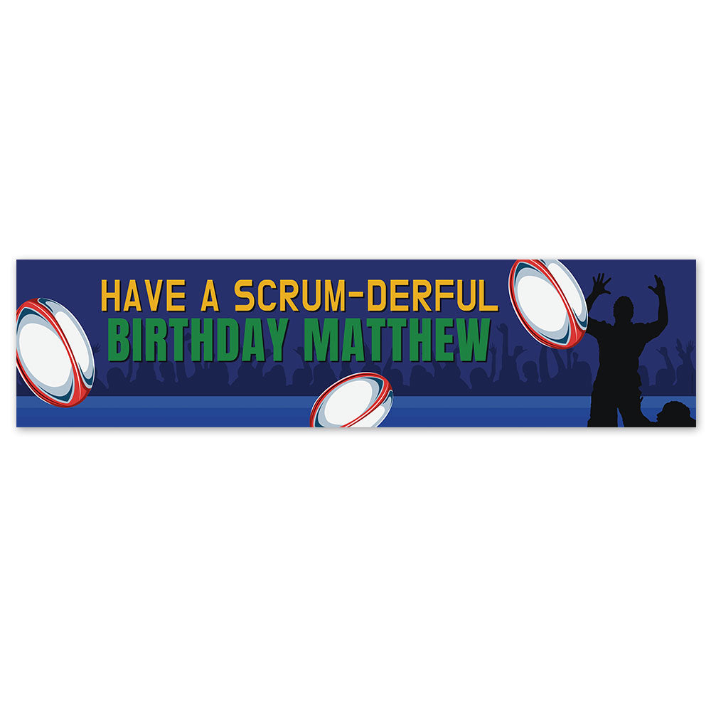 Personalised Text Rugby Banner 120cm x 30cm | Custom Rugby Party Banner ...