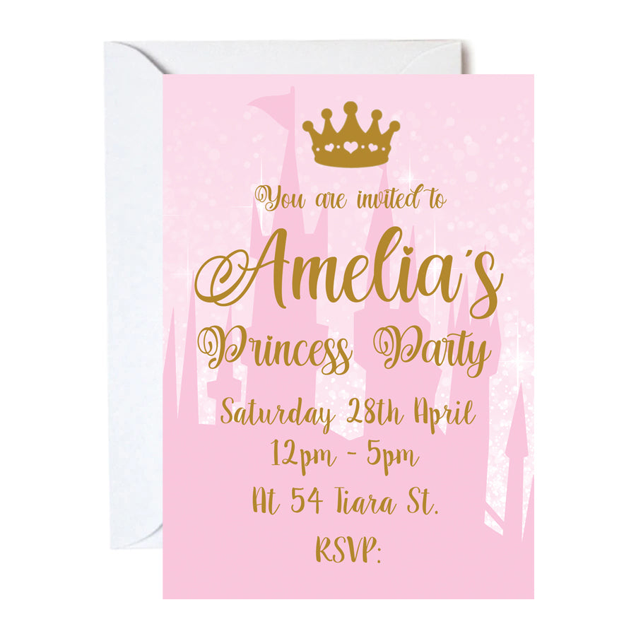 Princess Theme Party Invitations Princess Castle Personalised Girl's