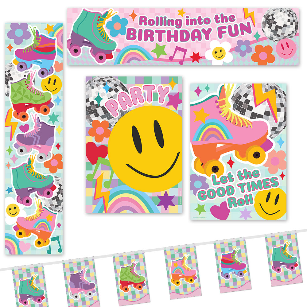 Roller Skate Party Paper Decoration Pack - Complete Set | Party Packs