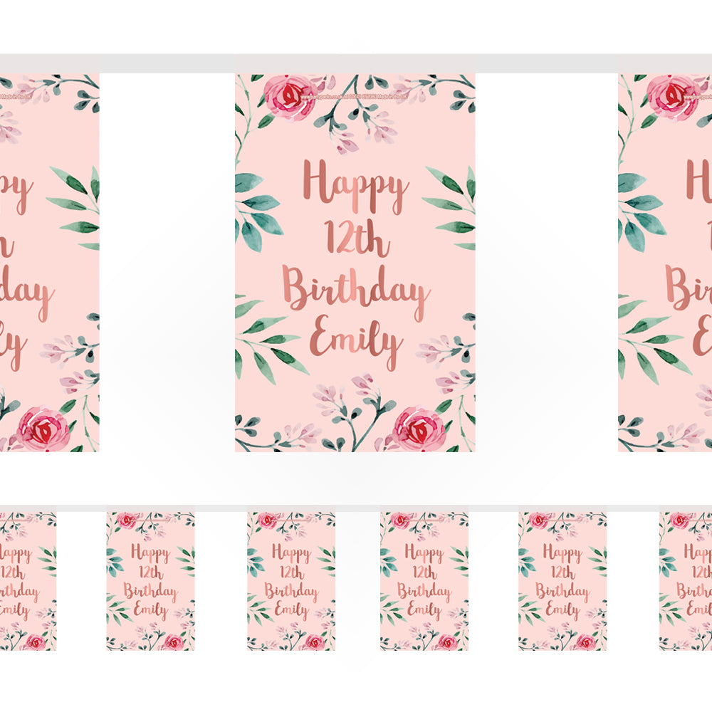 Rose Gold Floral Personalised Bunting - Decorations | Party Packs