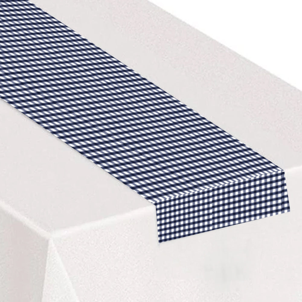 Dark Blue Gingham Fabric Table Runner | Party Packs