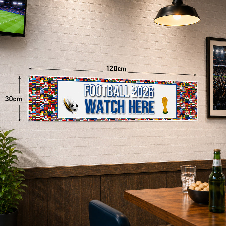 World Cup 2026 Multi-Country Flag Watch Here Banner 1.2m | Party Packs