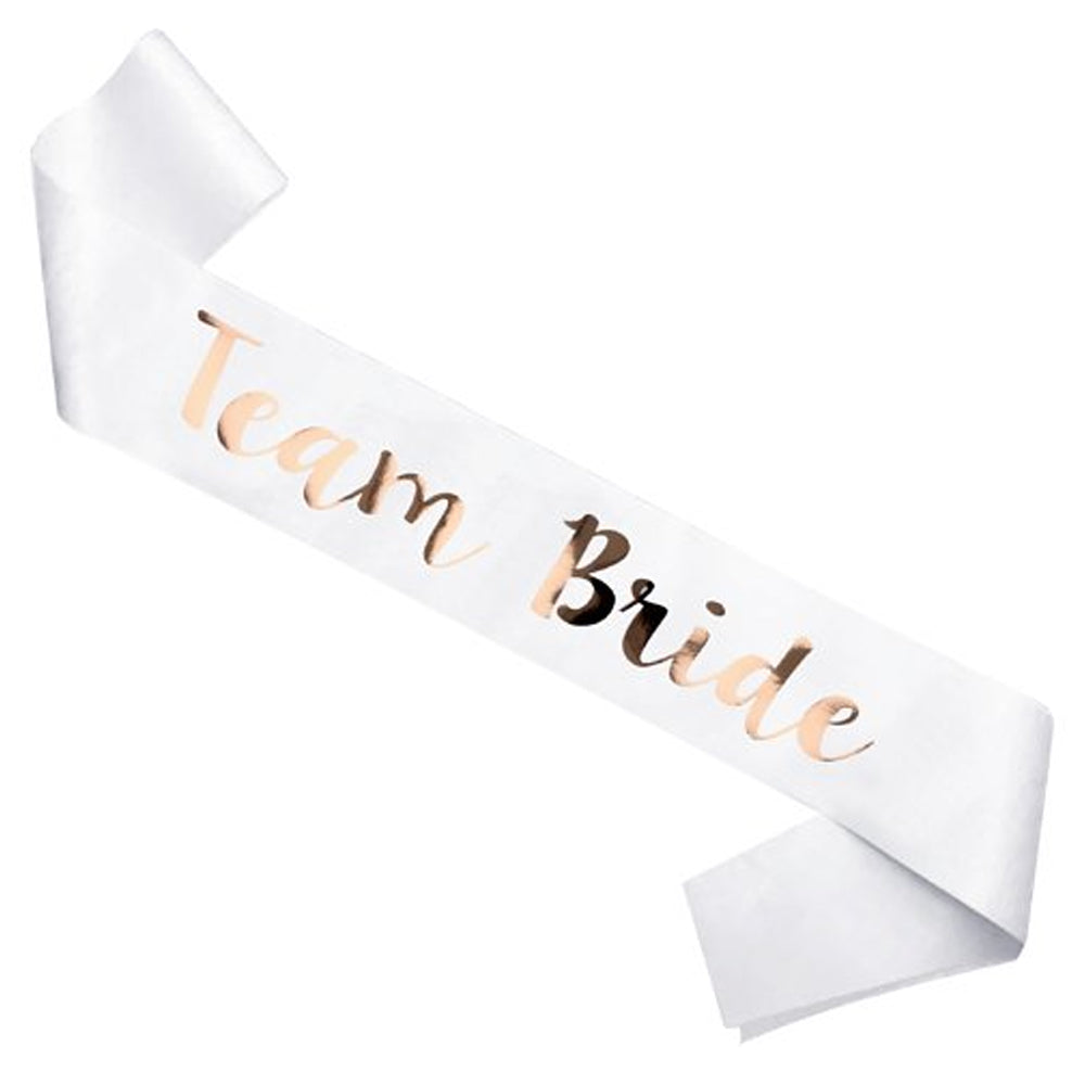 White and Rose Gold Team Bride Sash – Party Packs