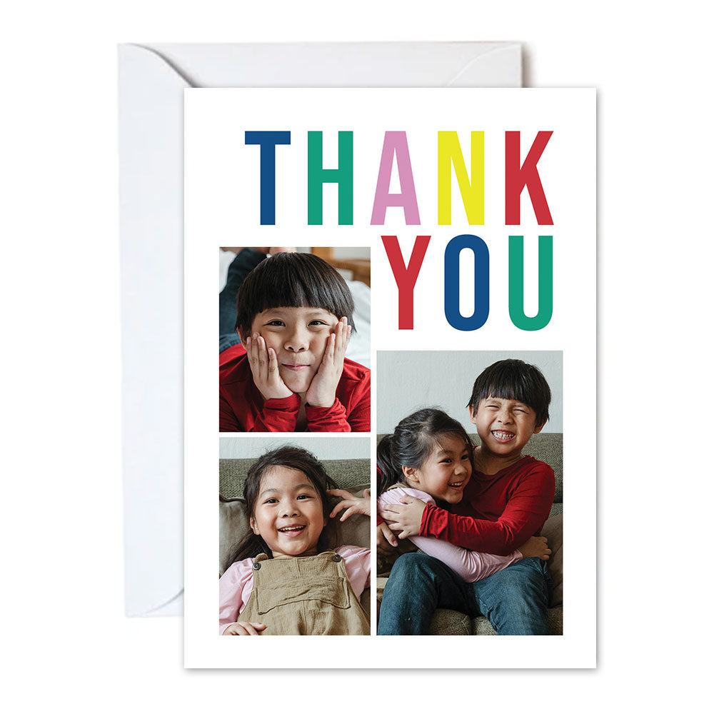 Personalised 3 Photo Colourful Thank You Cards Pack of 8 | Custom Thank ...