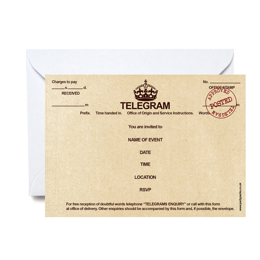 Telegram Personalised Invitations - Pack of 16 | Party Packs