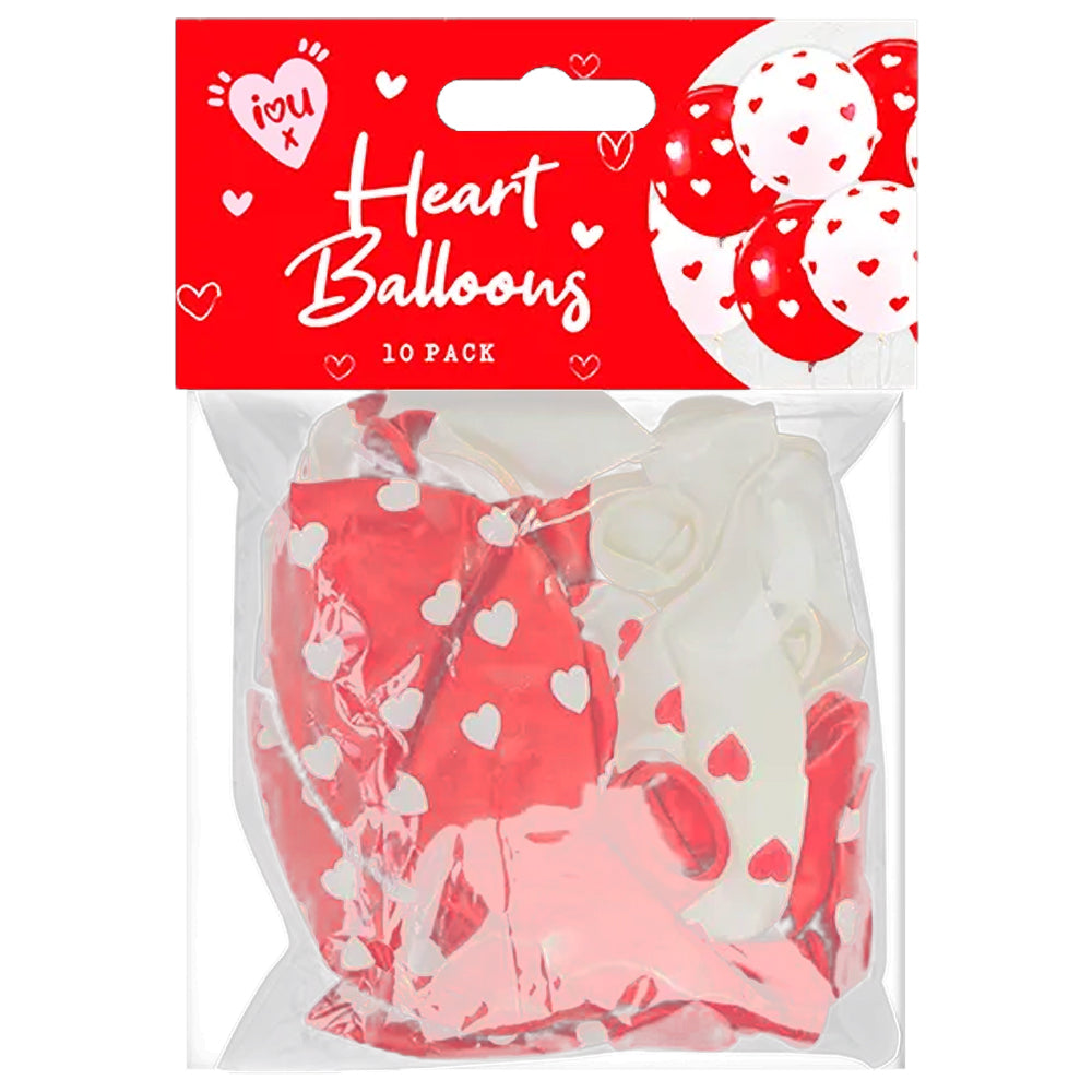Red & White Heart Balloons - 11" - Pack of 10 – Party Packs