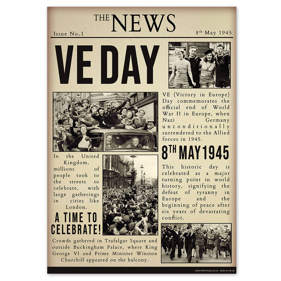 VE Day Newspaper Poster A3 | VE Day 8th May & 1940s Party Decoration ...