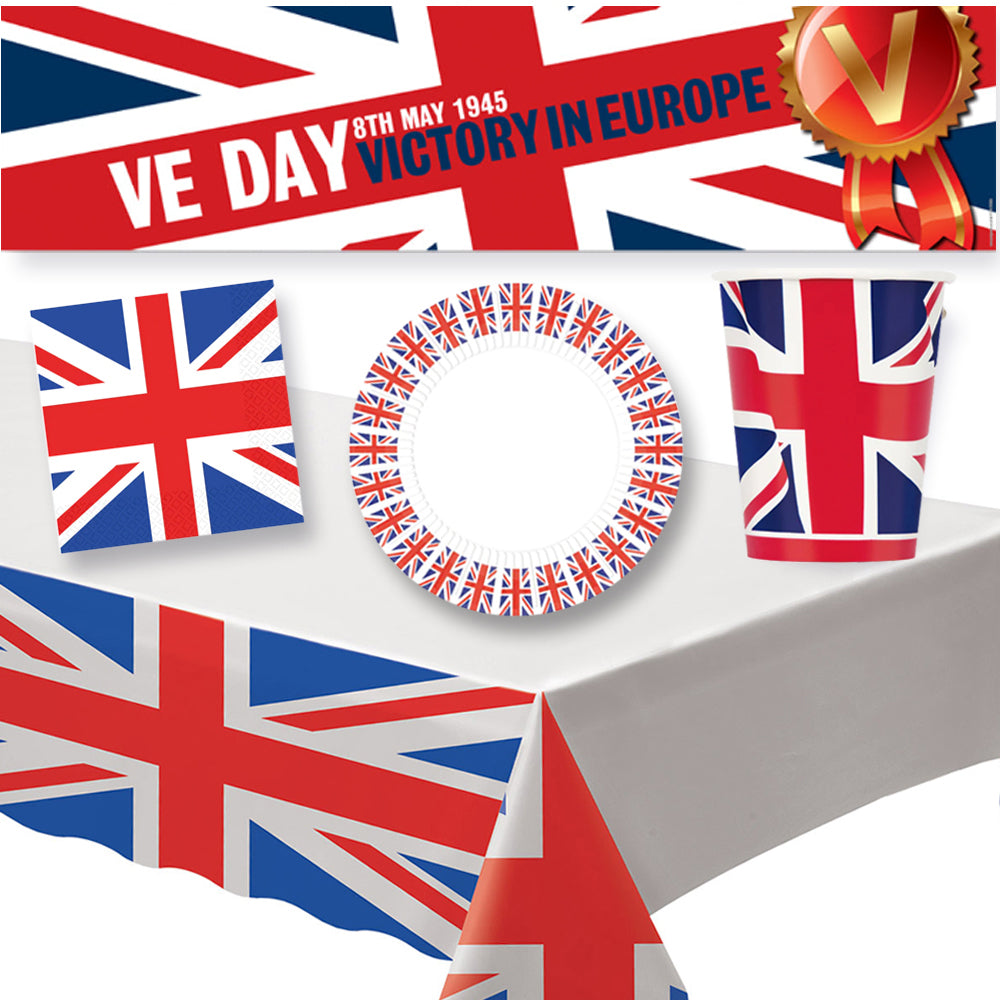 VE Day Union Jack Tableware Pack & FREE Banner | Party Packs
