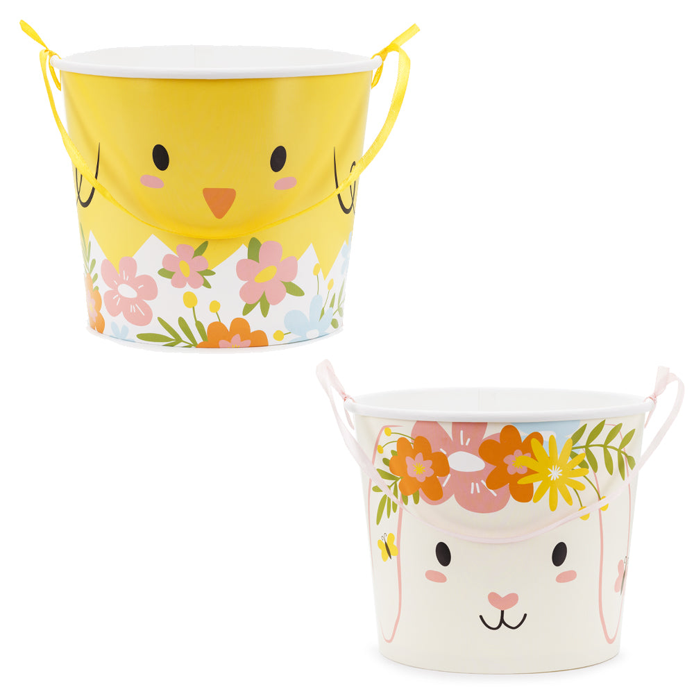 Easter Treat Buckets 14cm Pack of 2 | Bunny Egg Hunt Baskets | Party Packs