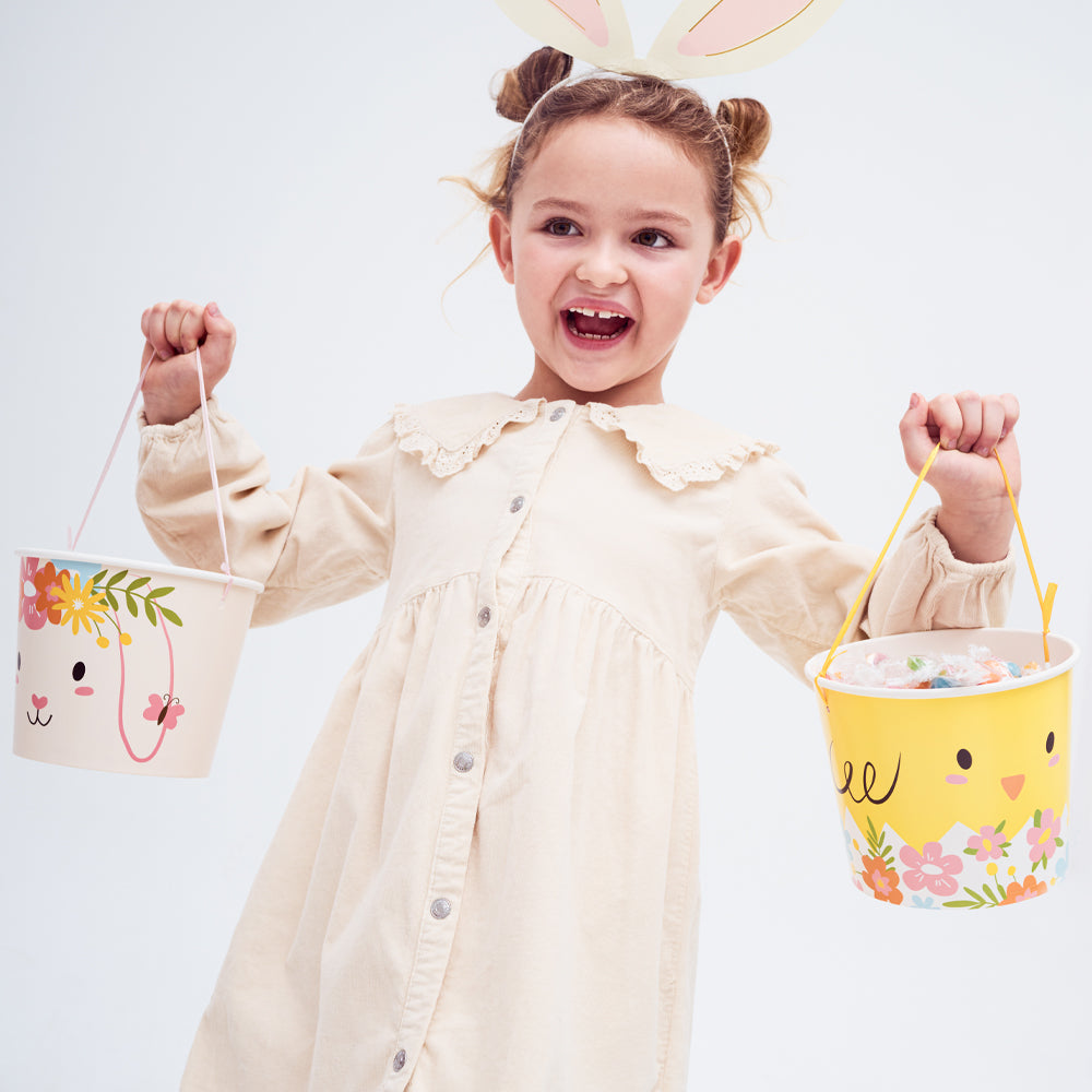 Easter Treat Buckets 14cm Pack of 2 | Bunny Egg Hunt Baskets | Party Packs