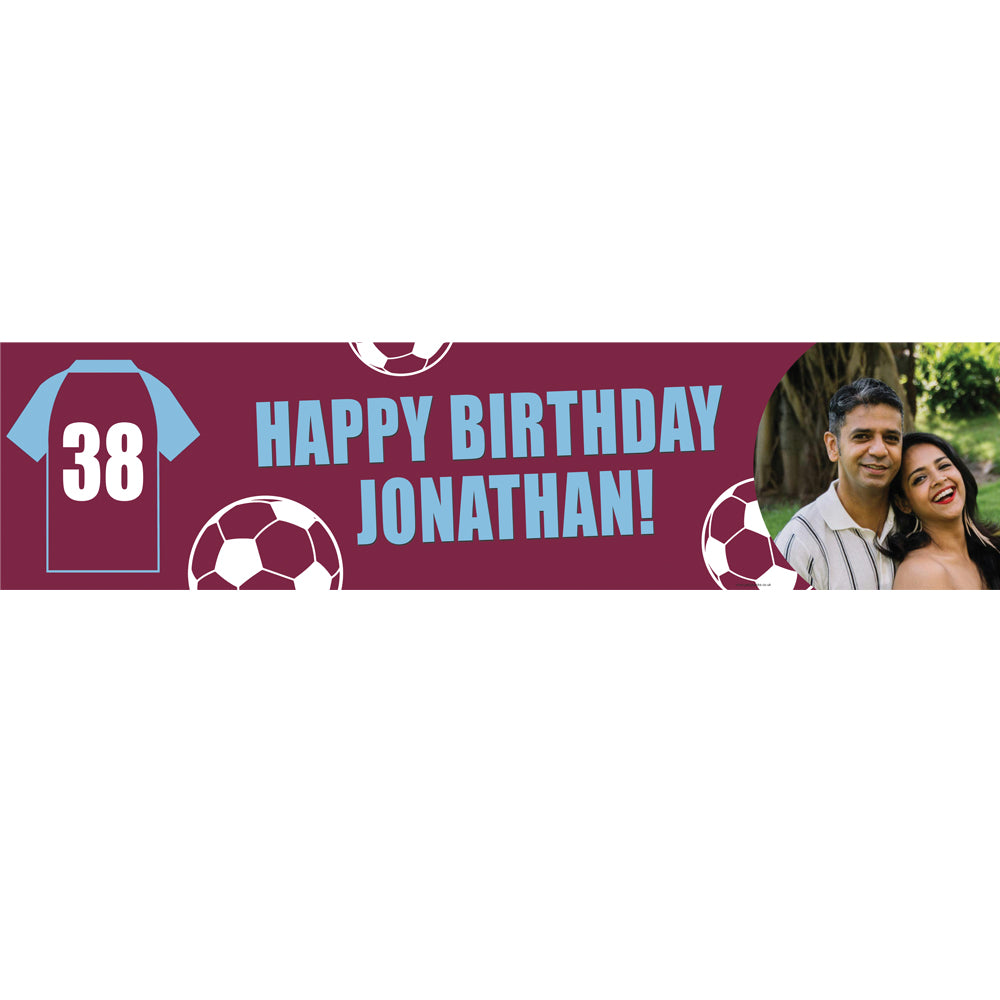 Claret and Blue Football Fan Photo Personalised Banner - 1.2m – Party Packs