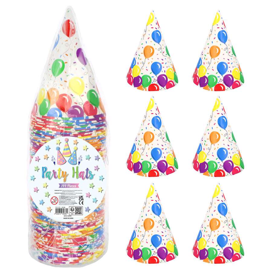 Balloon Rainbow Cone Party Hats - Pack of 144 | Party Packs