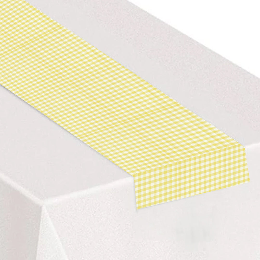 Yellow Gingham Fabric Table Runner | Party Packs