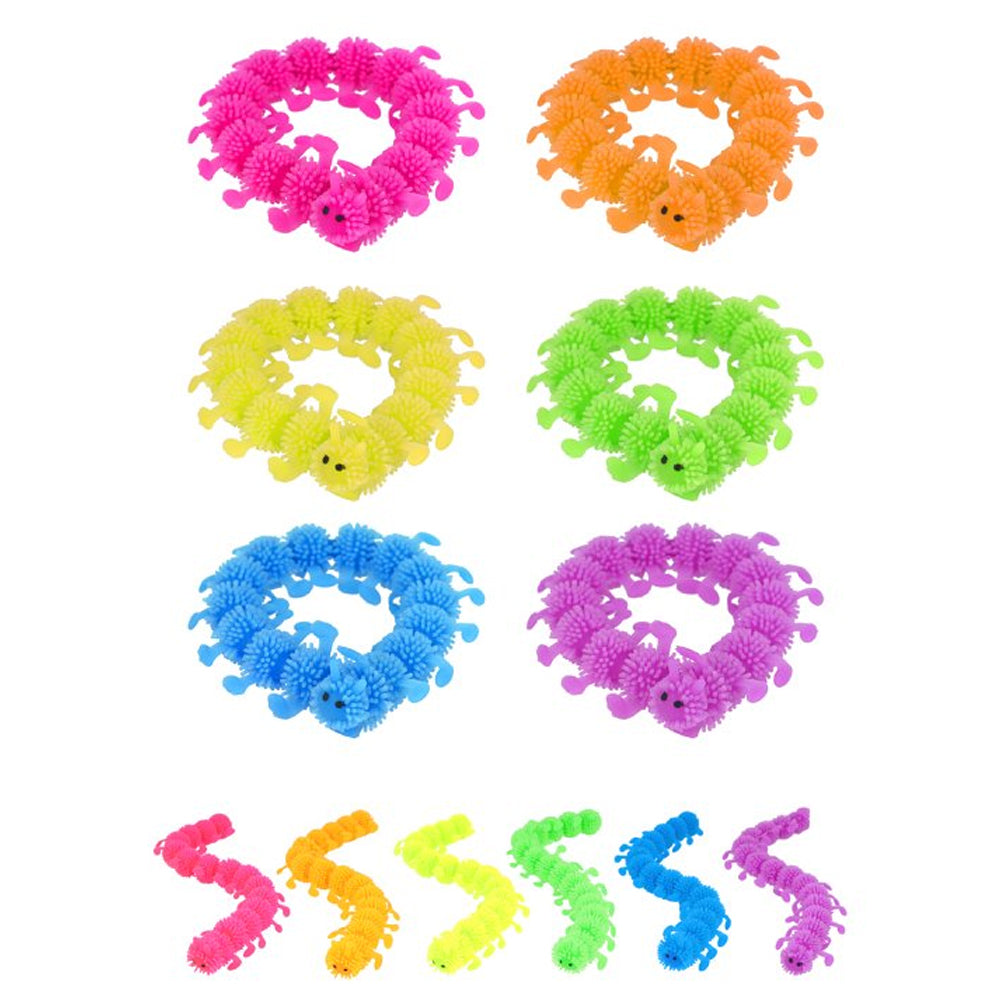Squishy Caterpillar Bracelet - 6 Assorted Colours - Each – Party Packs