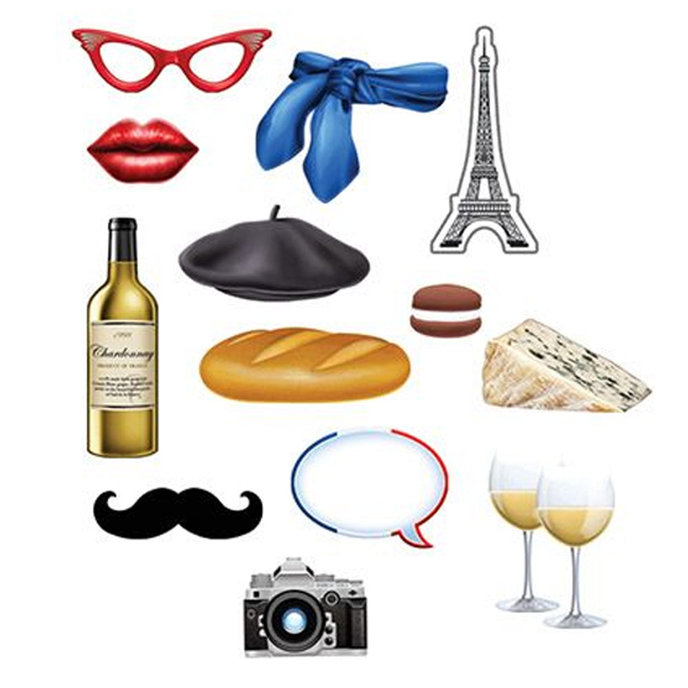 French Themed Selfie Props - 30.5cm - Pack of 14 – Party Packs